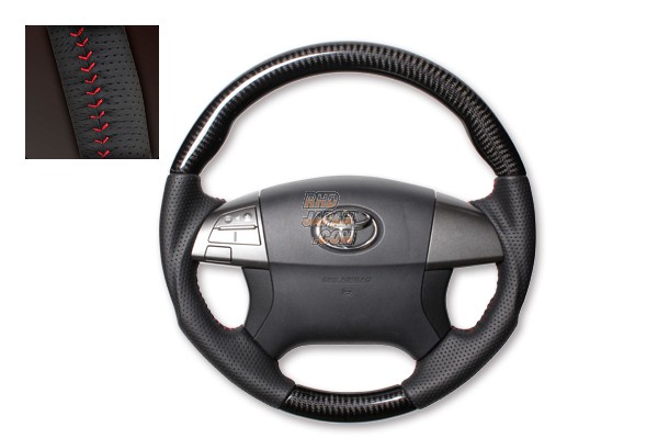 Real Steering Wheel Black Carbon Red Stitch - R50-BKC-RD - RHDJapan