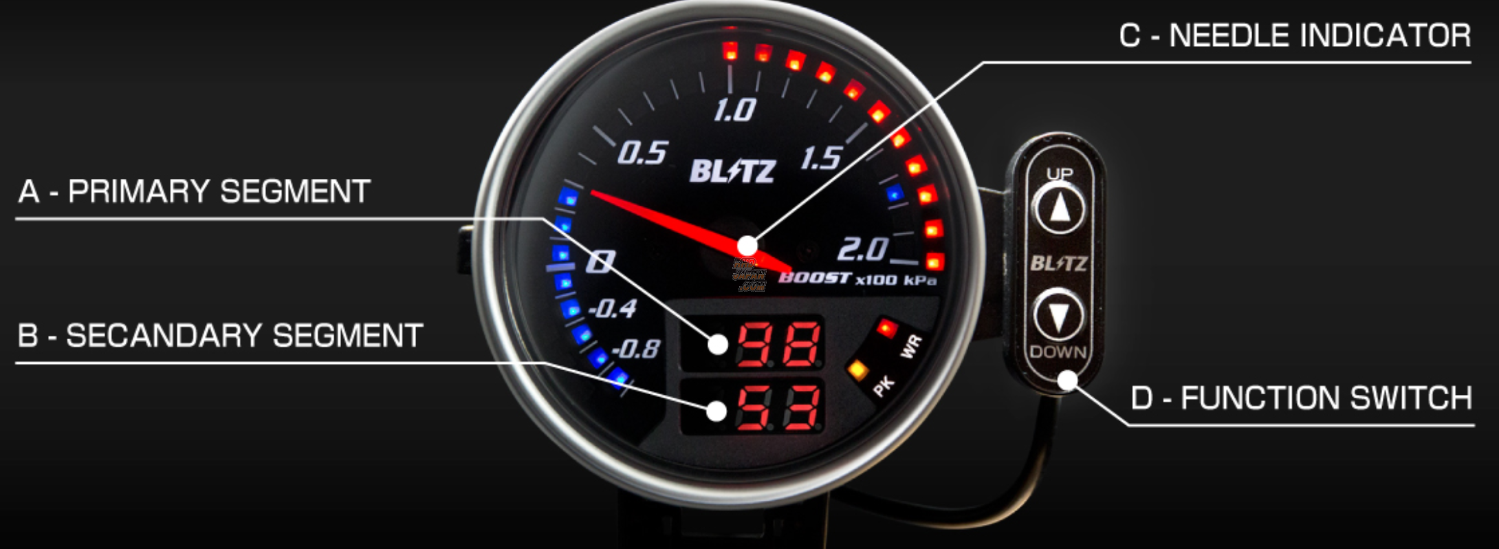 Blitz FLD Meter Flash LED Drive Boost Gauge - Direct Ignition Connection - RHDJapan
