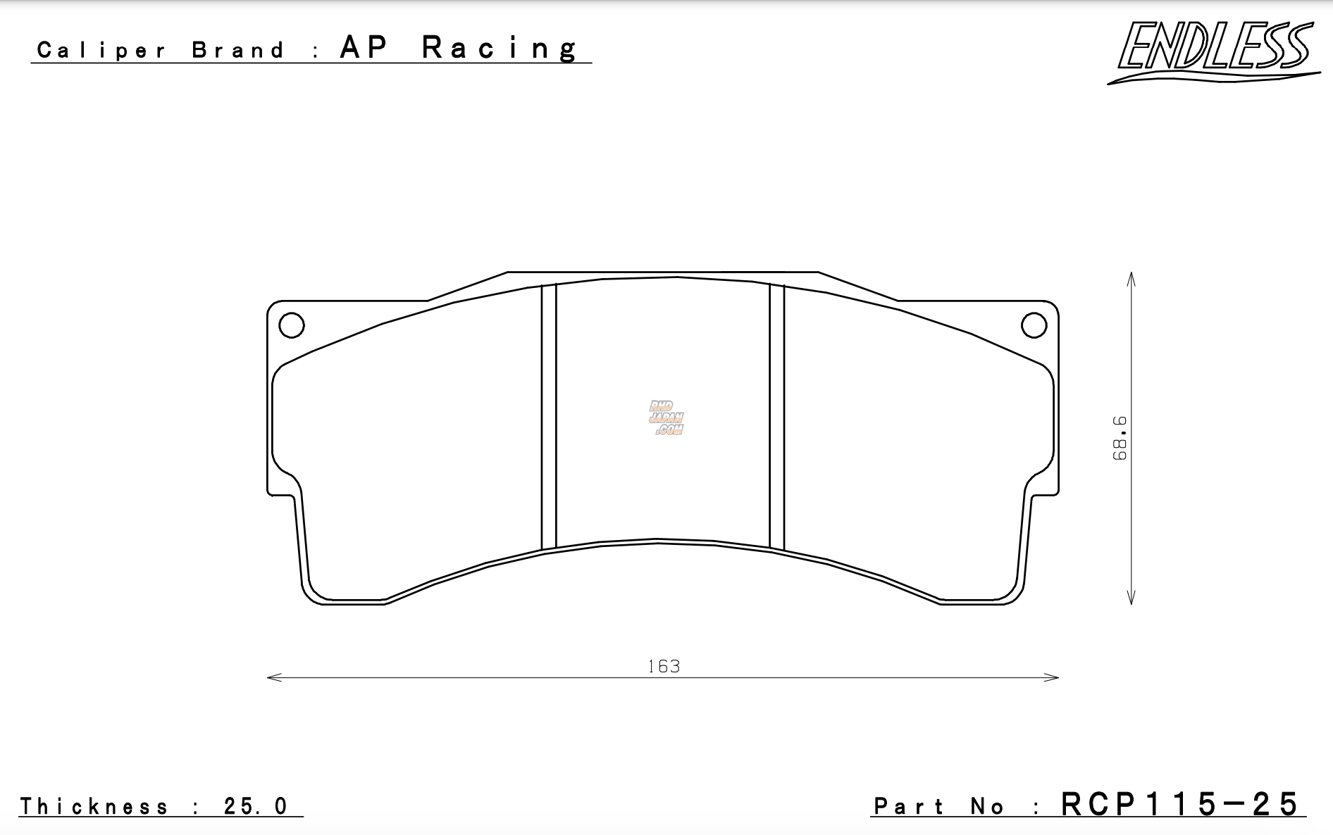 Endless Brake Pads Set W-Series W-003 AP Racing Caliper - RCP115 25mm ...