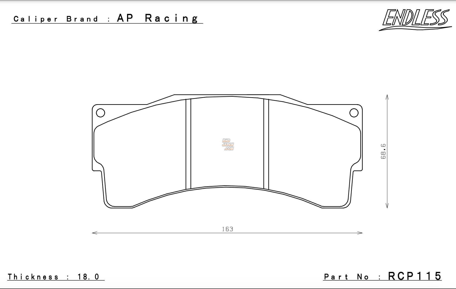 Endless Brake Pads Set W-007 AP Racing Calipers - RCP115 18mm - RHDJapan