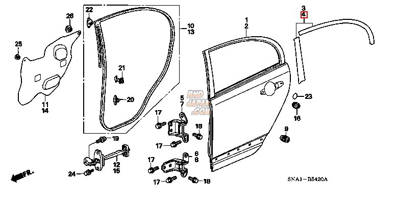 Honda OEM Door Sash Tape Set Rear Right - Civic Type-R FD2 - RHDJapan