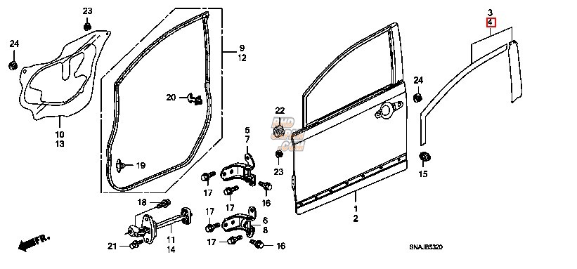 Honda OEM Door Sash Tape Set Front Right - Civic Type-R FD2 - RHDJapan