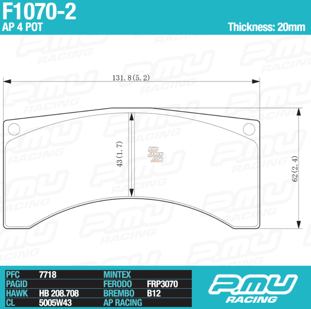 Project Mu Brake Pads Type Racing999 AP Brembo 4 Pot RD43 - F1070-2 20mm - RHDJapan
