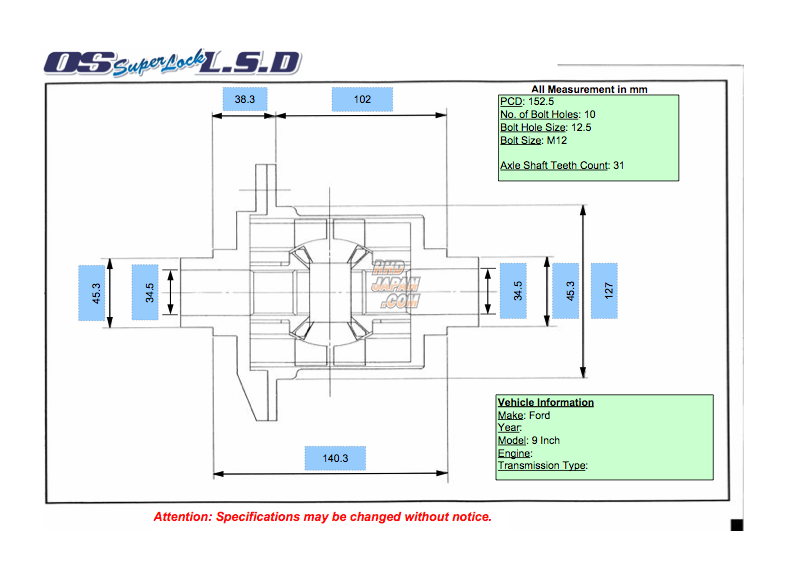 OS Giken Super Lock LSD Limited Slip Differential - Ford 9 Inch - RHDJapan